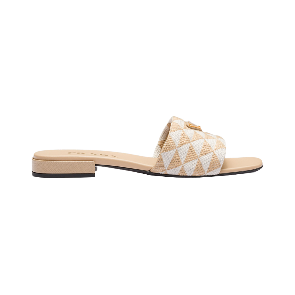 Prada Embroidered Fabric Slides Nude/Beige – voilà.id