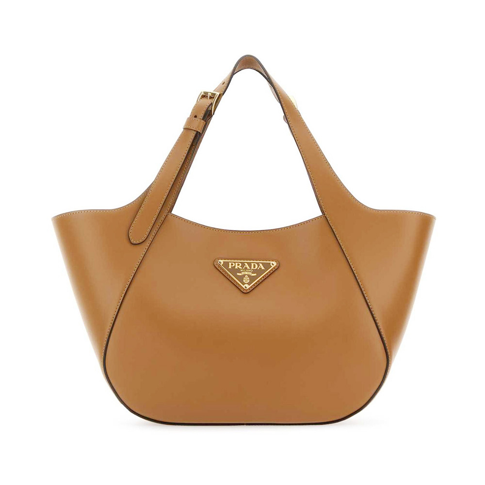 Prada Geometric Shape Medium Leather Tote Bag Caramel – voilà.id
