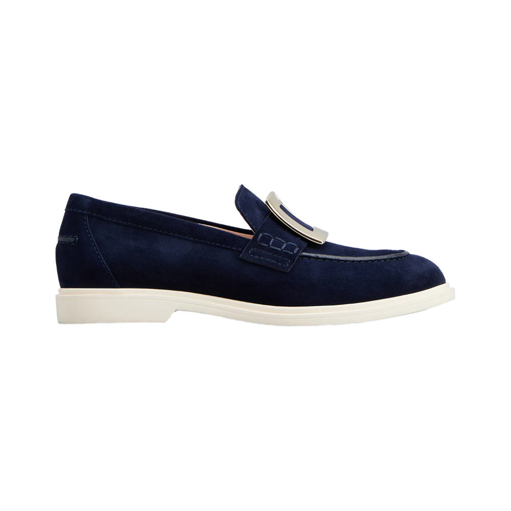 Roger Vivier Viv' Rangers Metal Buckle Suede Loafers Blue – voilà.id