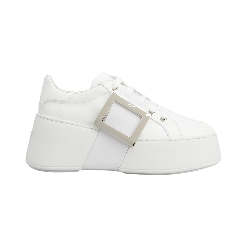 Roger Vivier Viv' Skate Metal Buckle Leather Sneakers White – voilà.id
