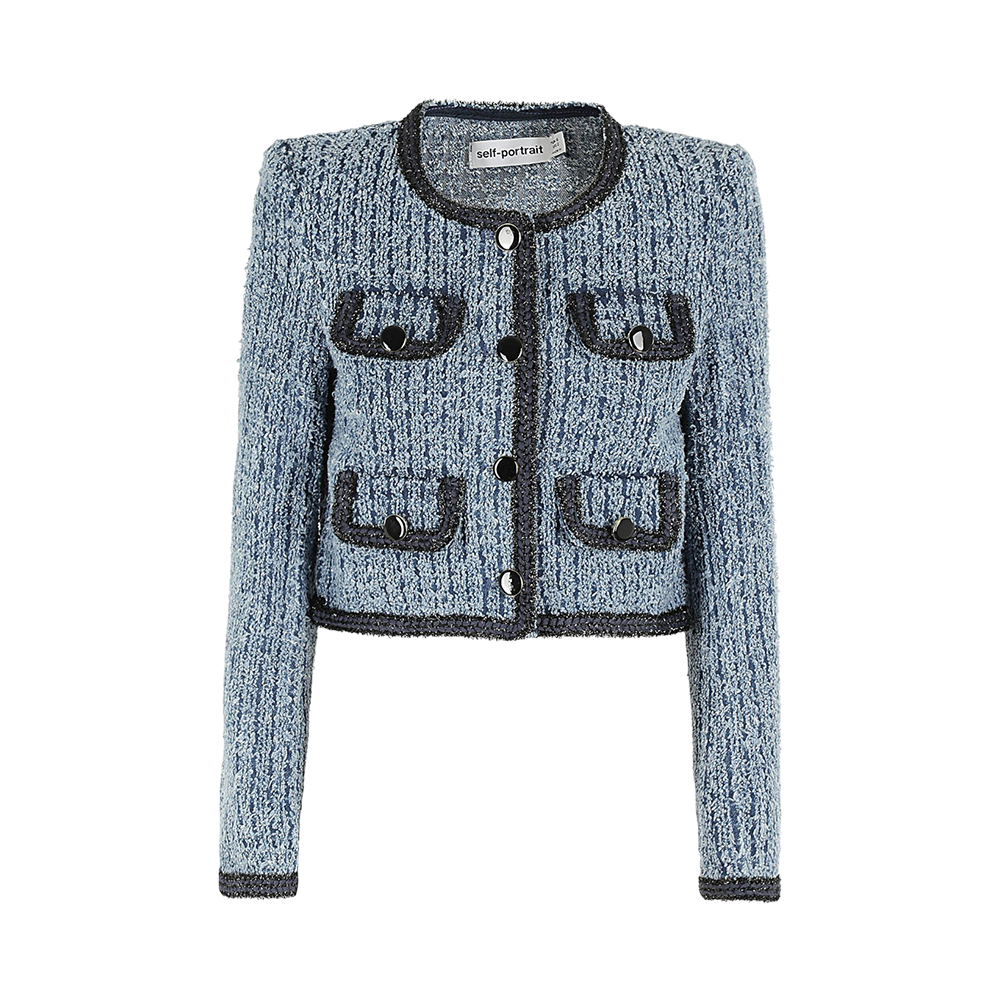 Self Portrait Embroidered Tweed Jacket Blue – voilà.id
