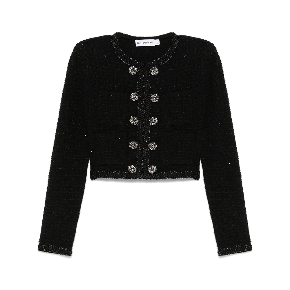Self Portrait Textured Knit Cropped Jacket Black – voilà.id