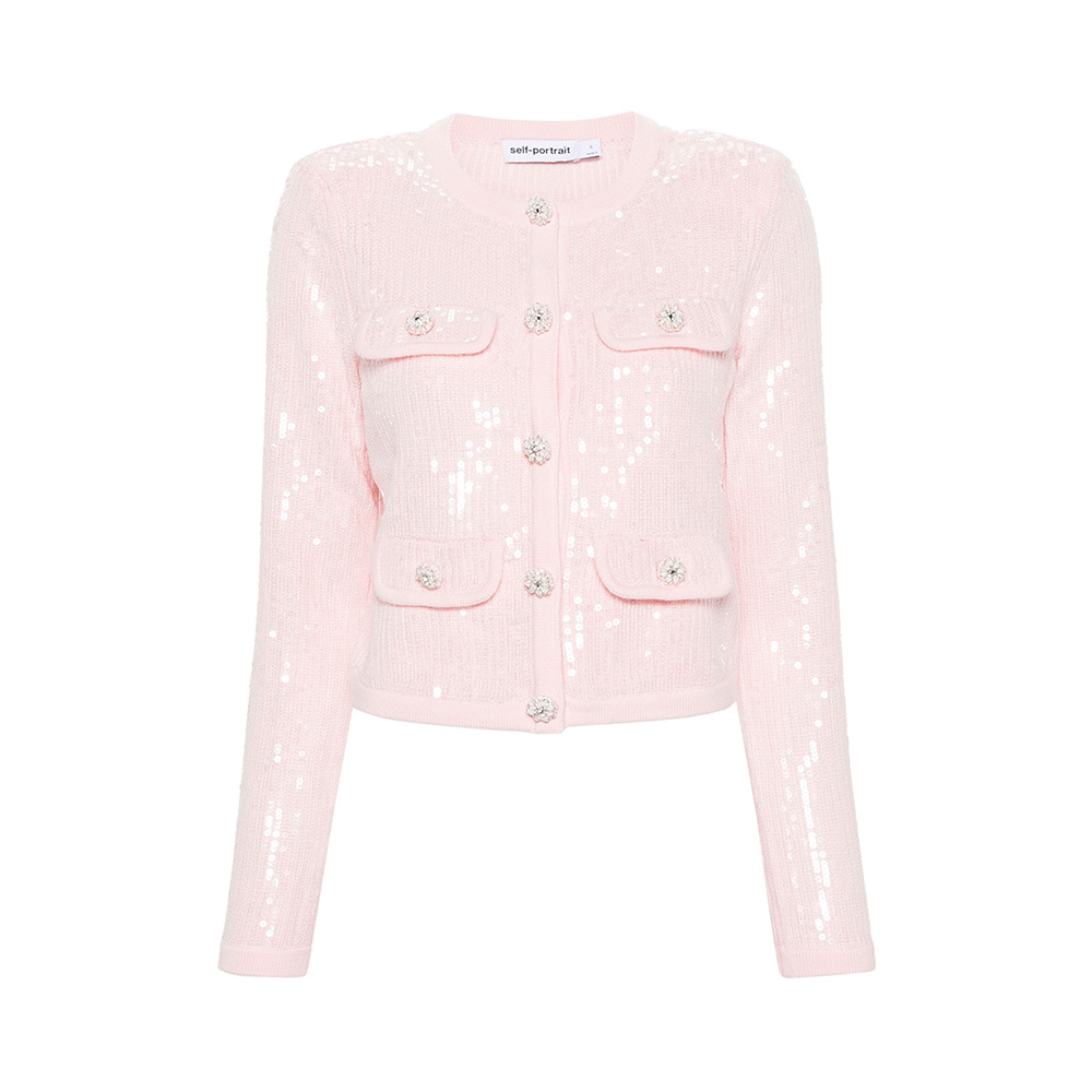 Self Portrait Sequin Knit Cardigan Pink – voilà.id