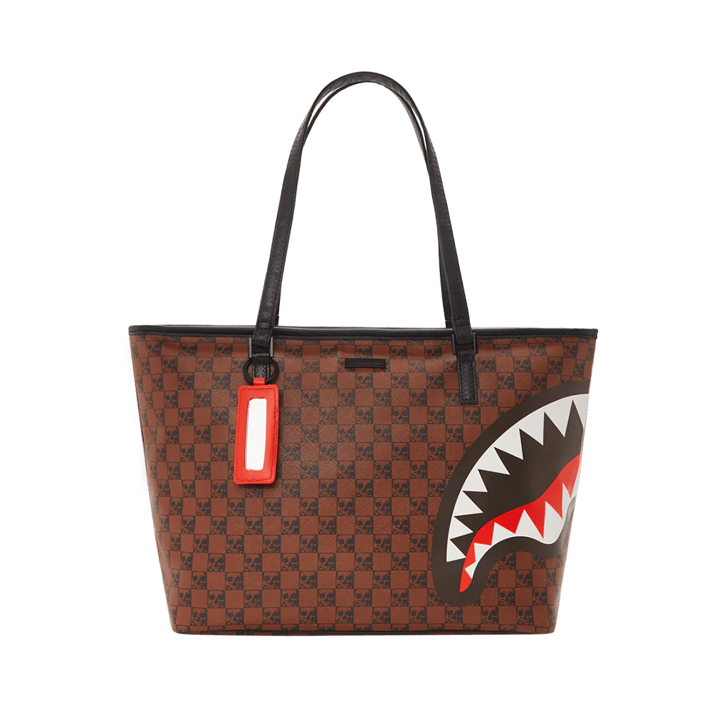 Sprayground Skull in Paris Check Tote Bag Brown – voilà.id