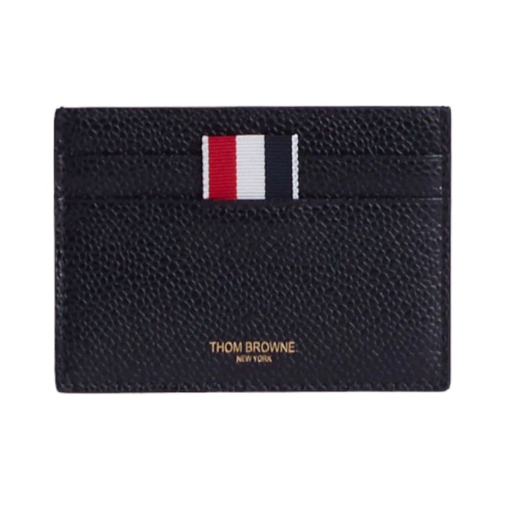 Thom Browne Signature Stripe Pebbled Leather Single Card Holder Black ...