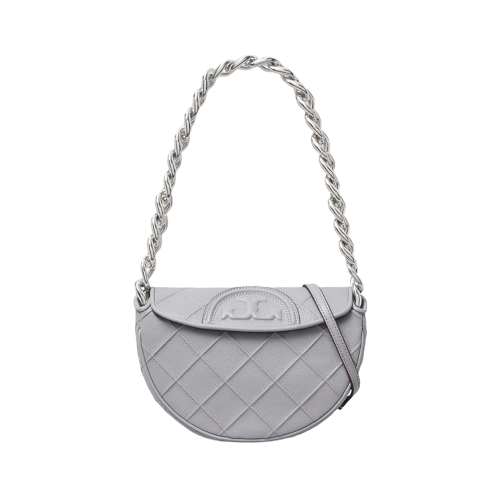 Tory Burch Fleming Soft Polished-Grain Mini Crescent Bag Slate – voilà.id