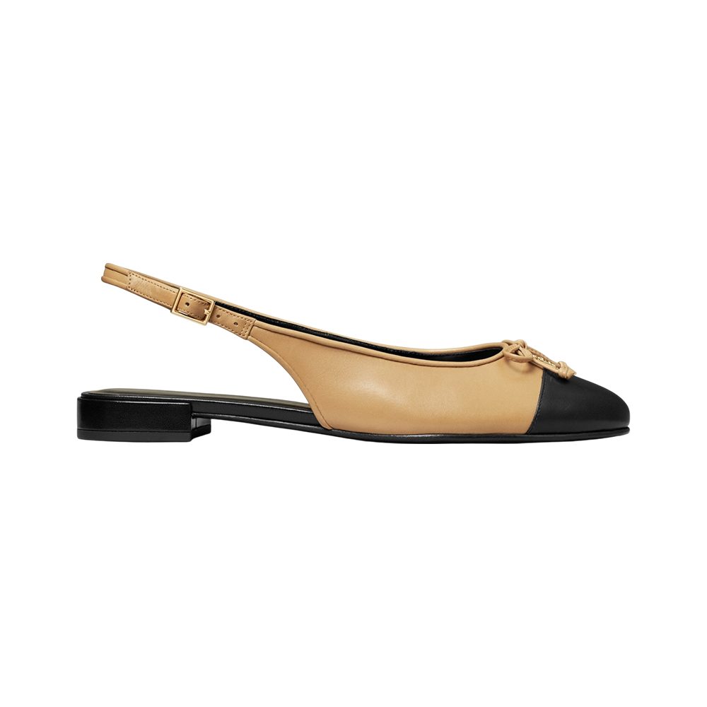 Tory Burch Cap-Toe Slingback Ballet Flat Ginger Shortbread/Black – voilà.id