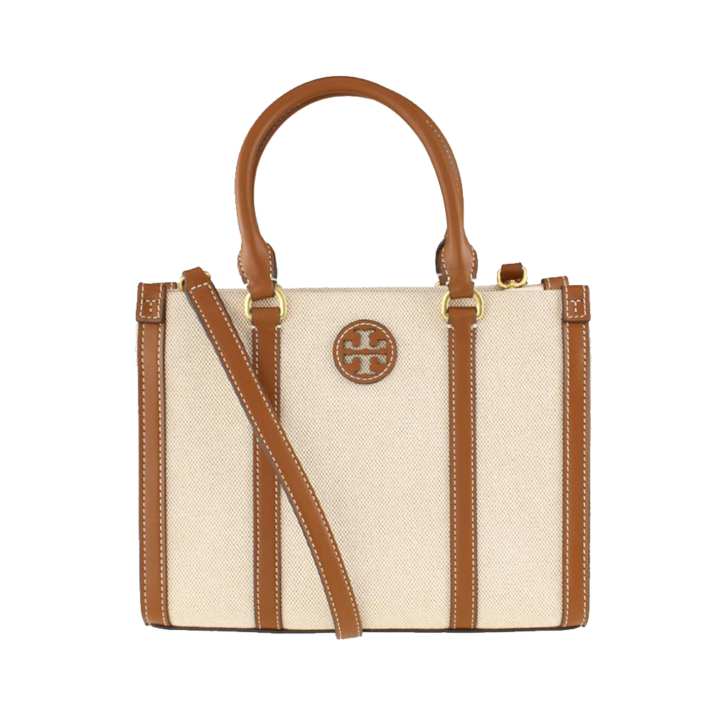 Tory Burch Blake Canvas Small Tote Bag Natural/Classic Cuoio – voilà.id