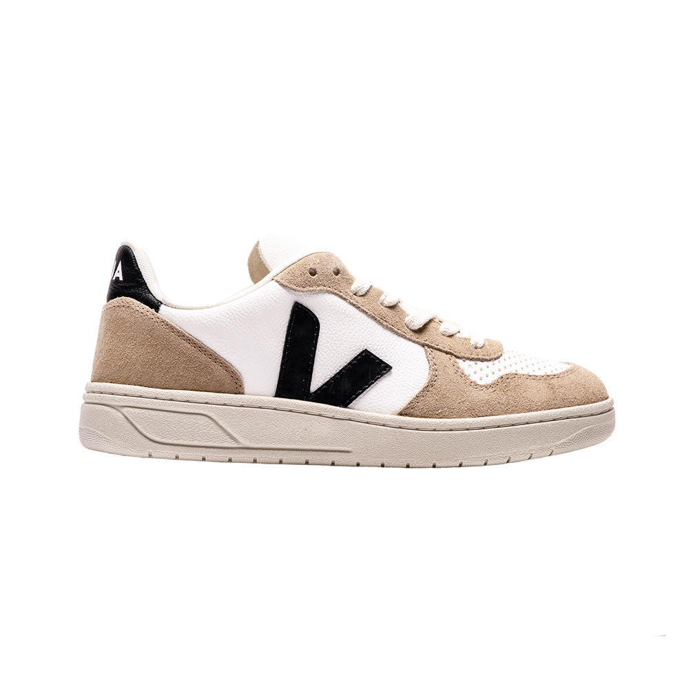 Veja V-10 Chromefree Leather Low Top Sneakers Extra White Black Sahara ...