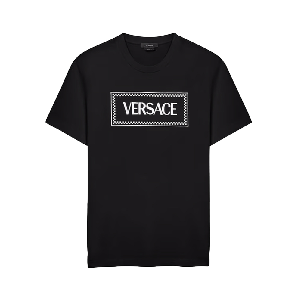Versace Lettering Frame Embroidered Logo T-Shirt Black – voilà.id