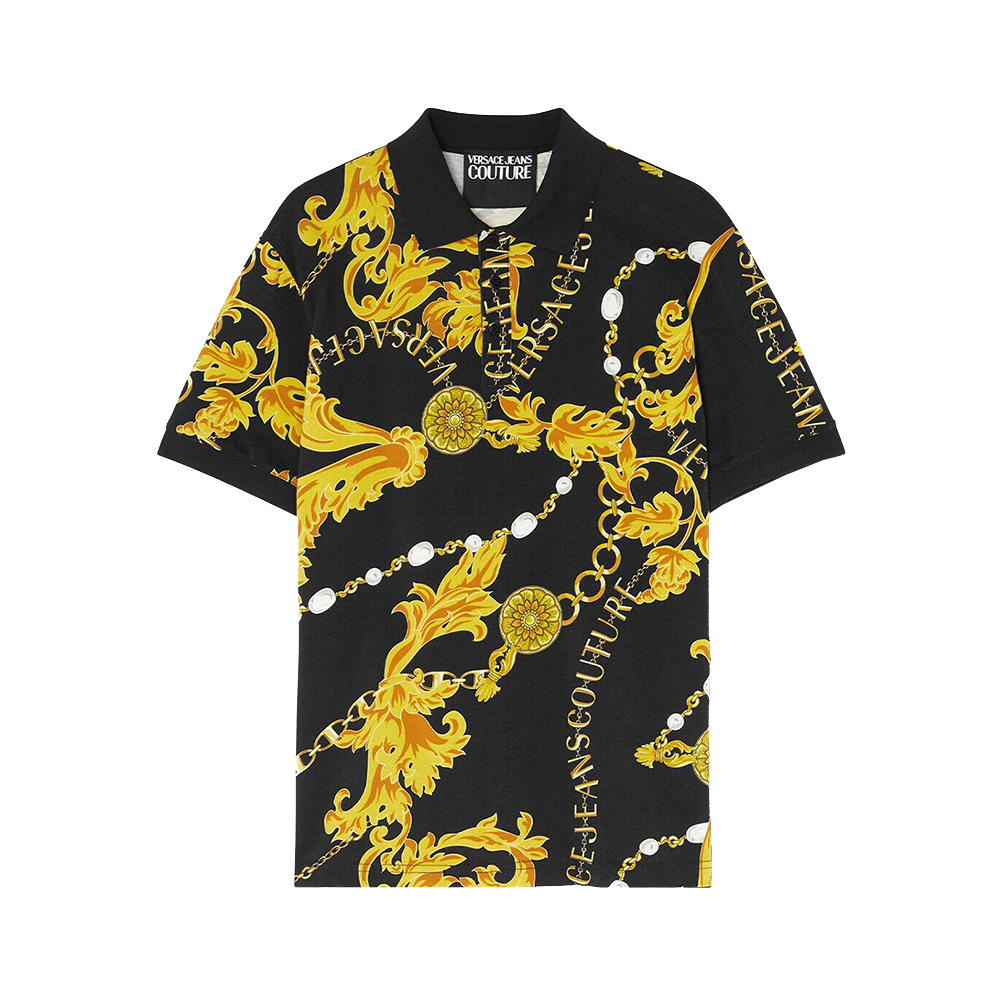Versace Chain Couture Polo Shirt Black Gold – voilà.id