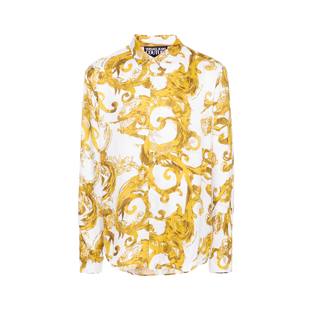 Versace Watercolour Couture Long Sleeve Shirt Print White Gold Men ...